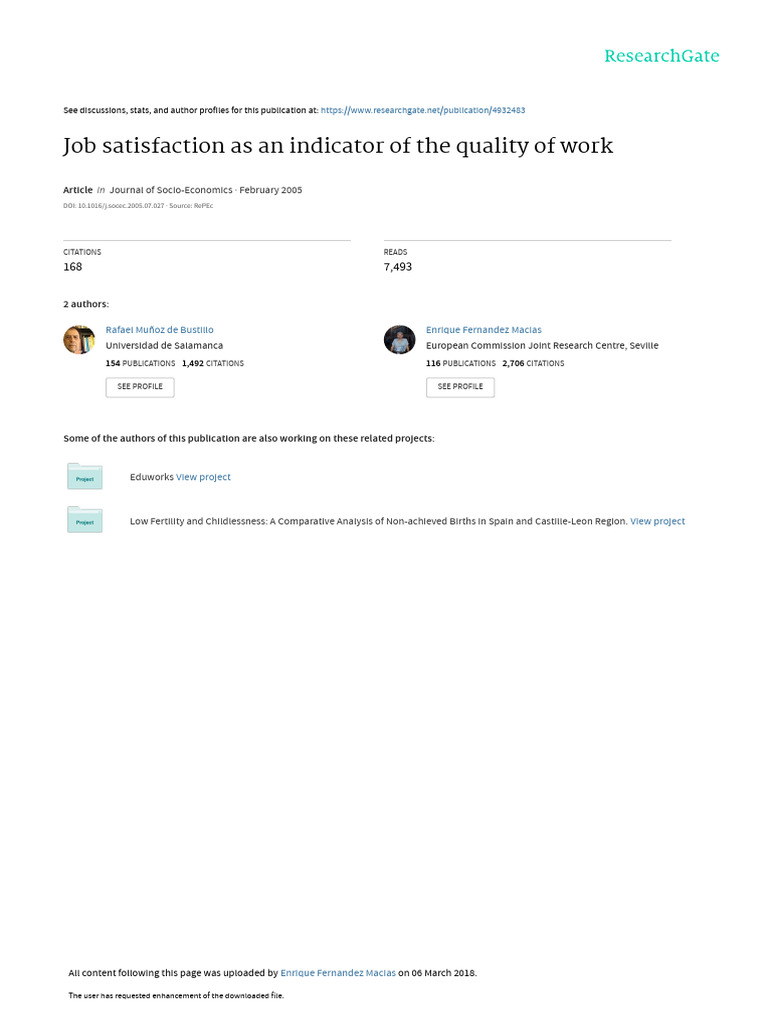 Job Satisfaction As An Indicator Of The Quality Of Pdf Job