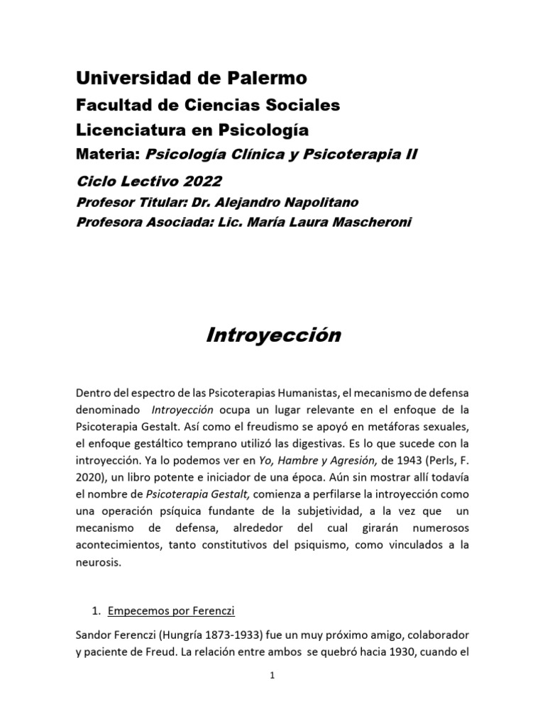 Introyección en Psicoterapia Gestalt | PDF | Psicoanálisis | Corteza ...