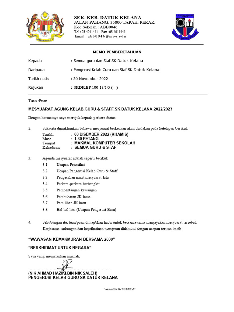 Memo Mesyuarat Agung 2022 | PDF