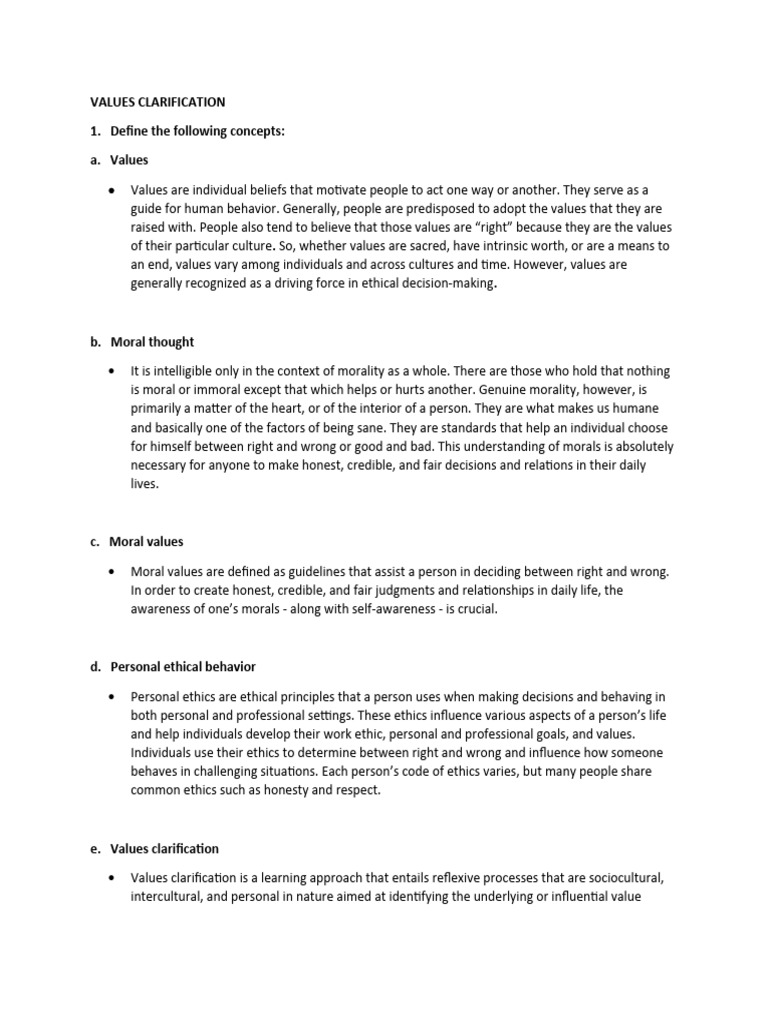 VALUES CLARIFICATION | PDF