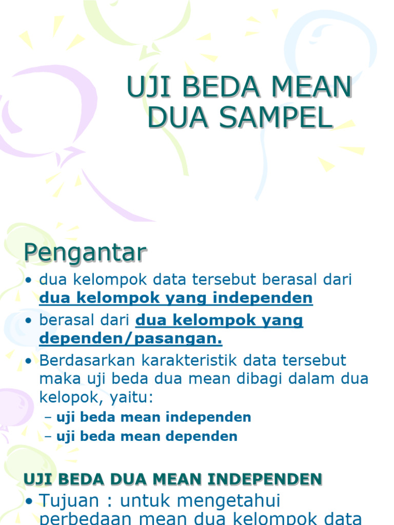 Uji Beda Mean Dua Sampel: Panduan Lengkap | PDF | Metode & Bahan Ajar
