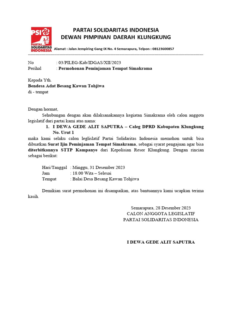 Surat Ijin Tempat | PDF