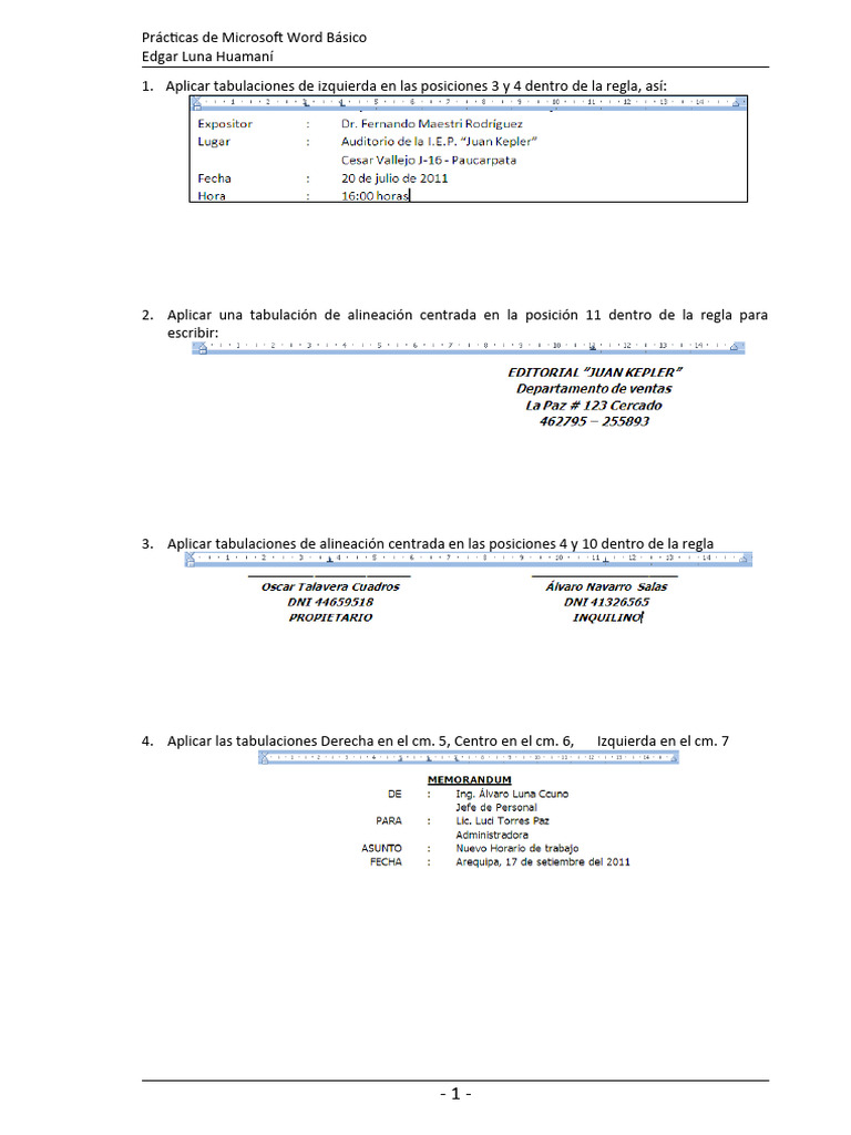 Práctica Tabulaciones en Word | PDF