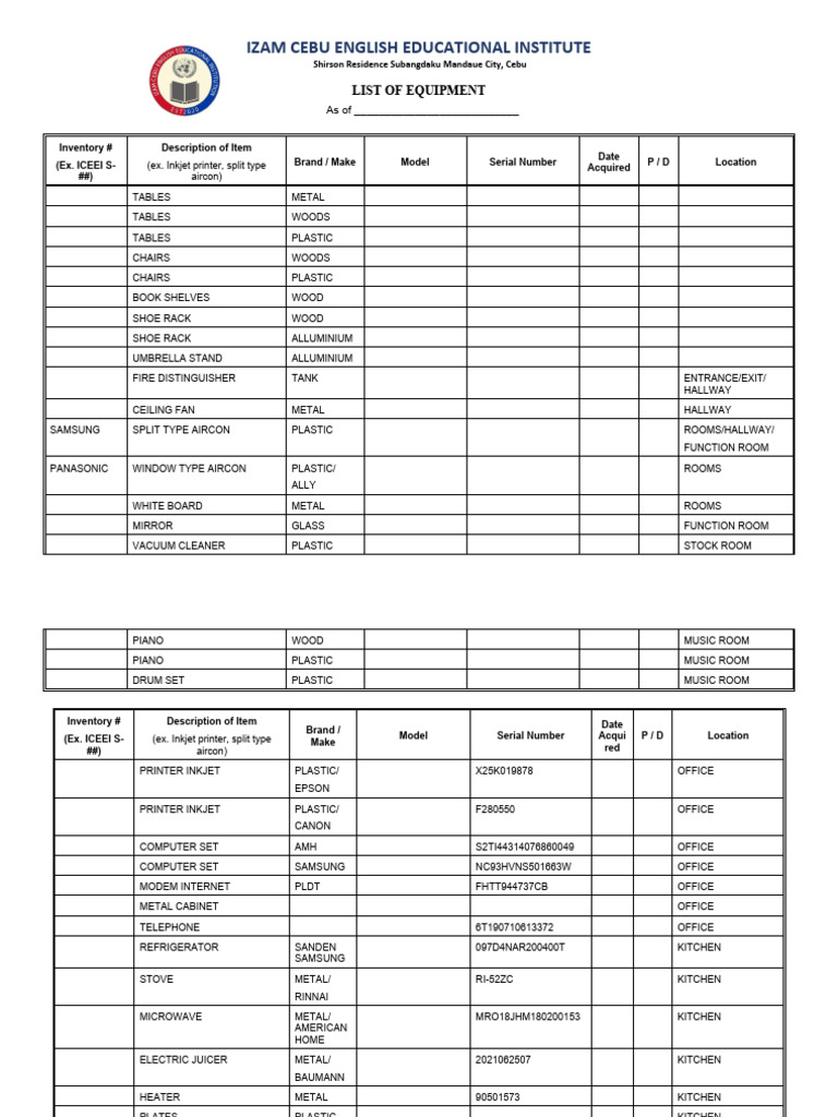 List-of-Equipment-Template - TESDA 1 | PDF | Kitchen | Printer (Computing)