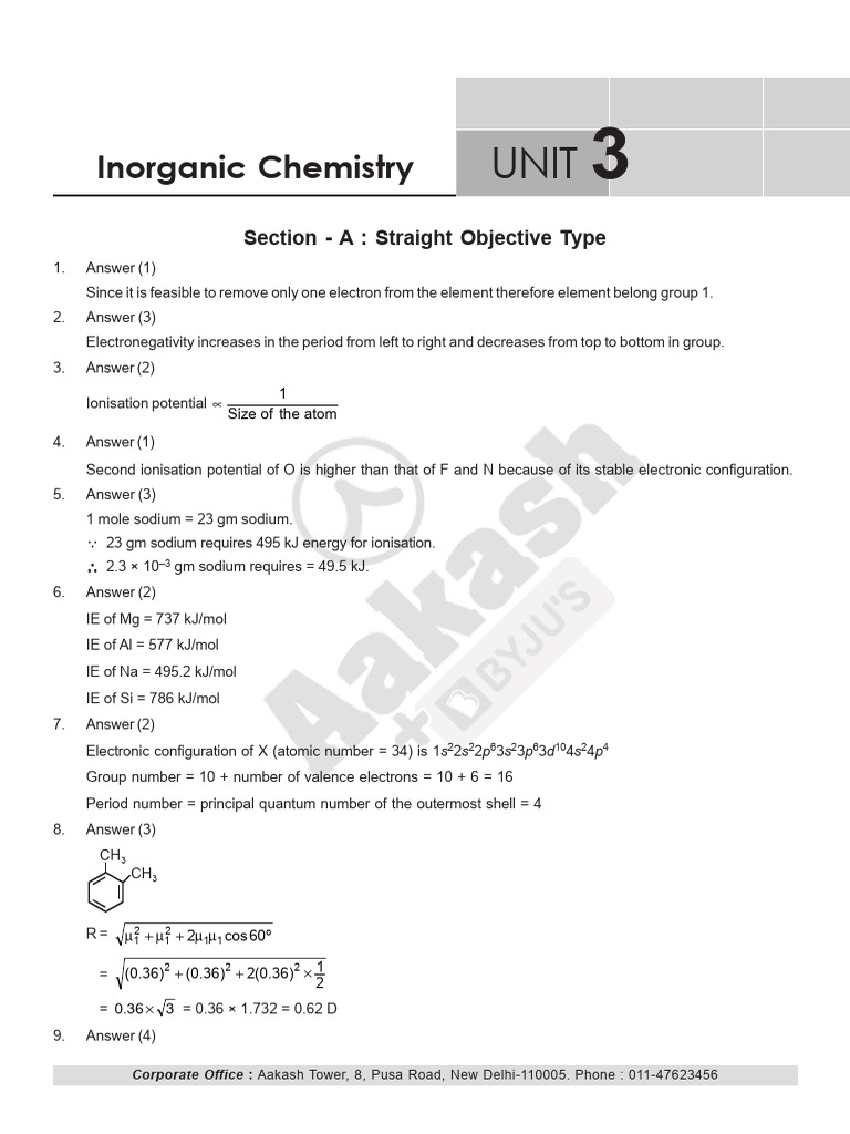 SM 22 24 XI P1 Chemistry Unit-3 Section-A | PDF | Chemical Bond | Acid