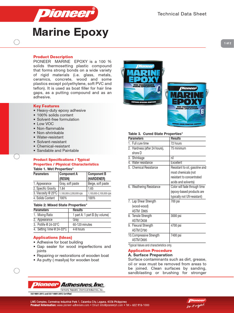 Pioneer Marine Epoxy Product Overview | PDF | Epoxy | Adhesive