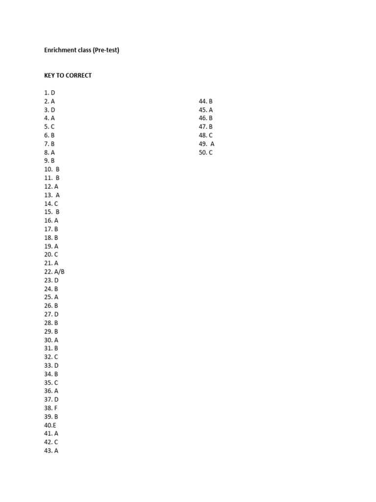 Enrichment Class-Pre Test Answer Key | PDF