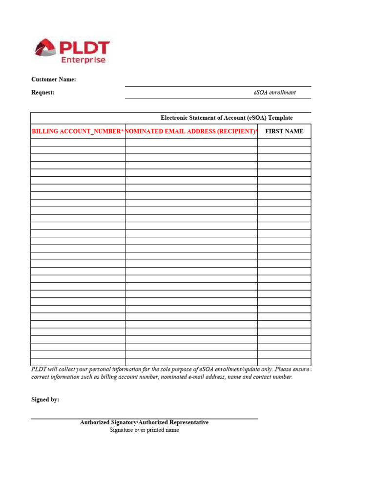 ESOA Template - PLDT Fixed | PDF