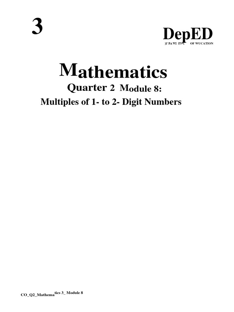 Mathematics 3 Quarter 2 Module 8 Multiples of 1 To 2 Digit Numbers 1 | PDF | Multiplication ...