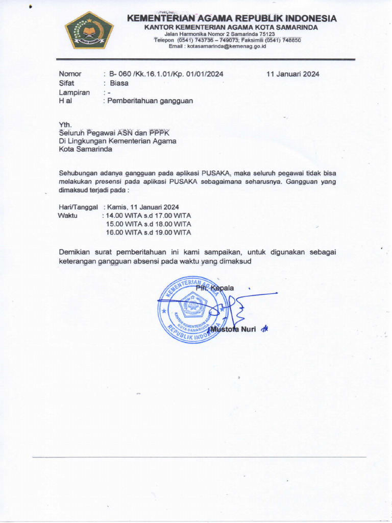 Surat Keterangan Absen Error Tanggal 11 Januari 2024 | PDF