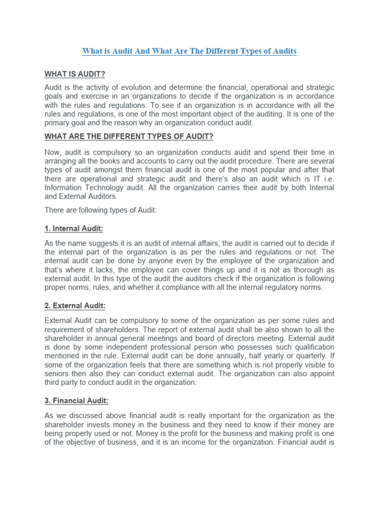 What Is Audit and What Are The Different Types of Audits | PDF