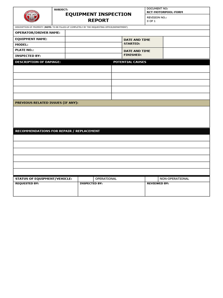 RCT - MD - Equipment Inspection Form | PDF