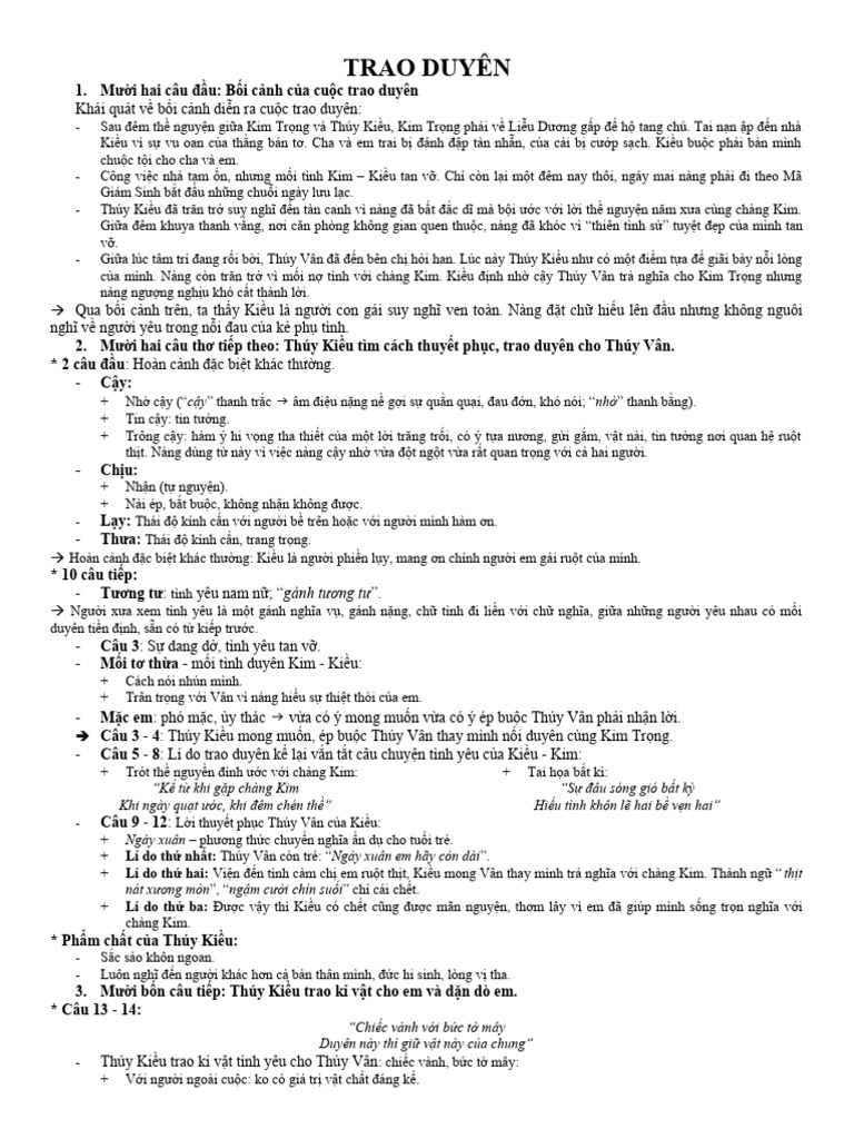 TRAO DUYÊN - NGUYỄN DU | PDF