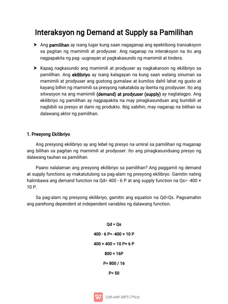 Interaksyon NG Demand at Supply | PDF