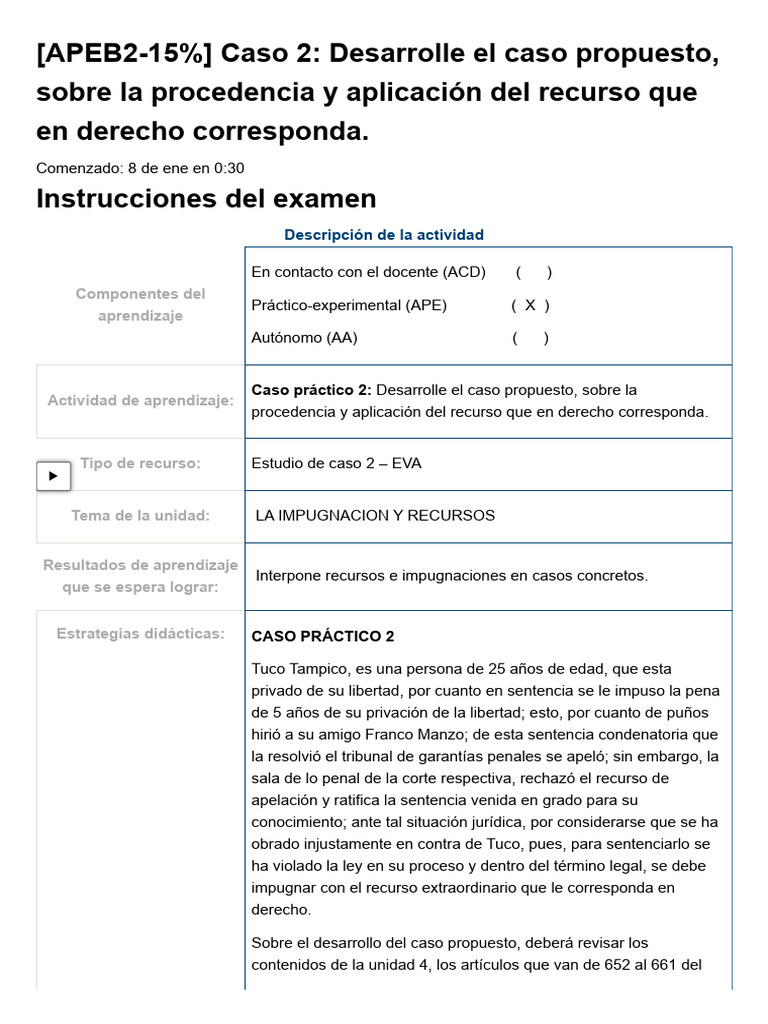 DERECHO PROCESAL PENAL II Caso 2 - Desarrolle El Caso Propuesto, Sobre La Procedencia y ...