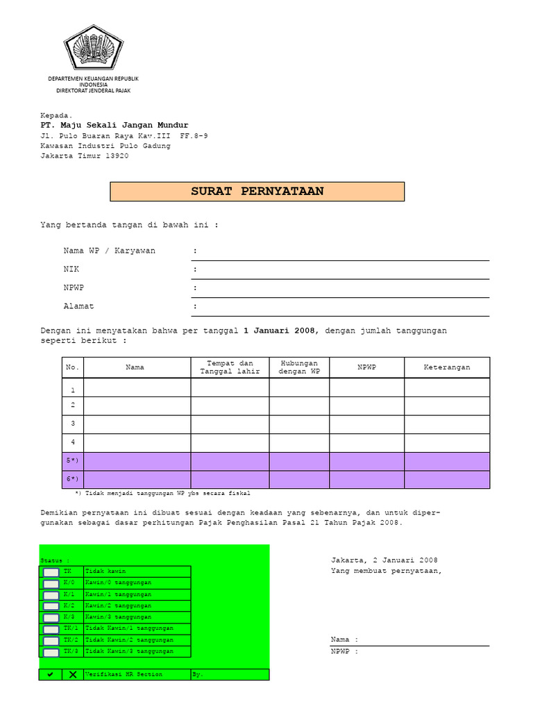 Pernyataan Status PTKP | PDF