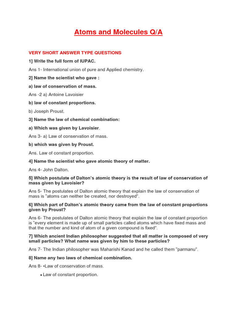 Atoms and Molecules | PDF