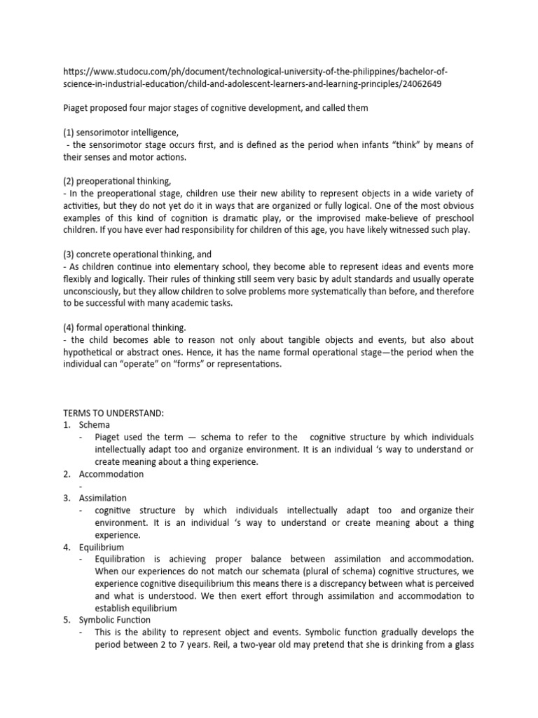 Piagets Stages of Cognitive Development | PDF | Cognitive Psychology ...