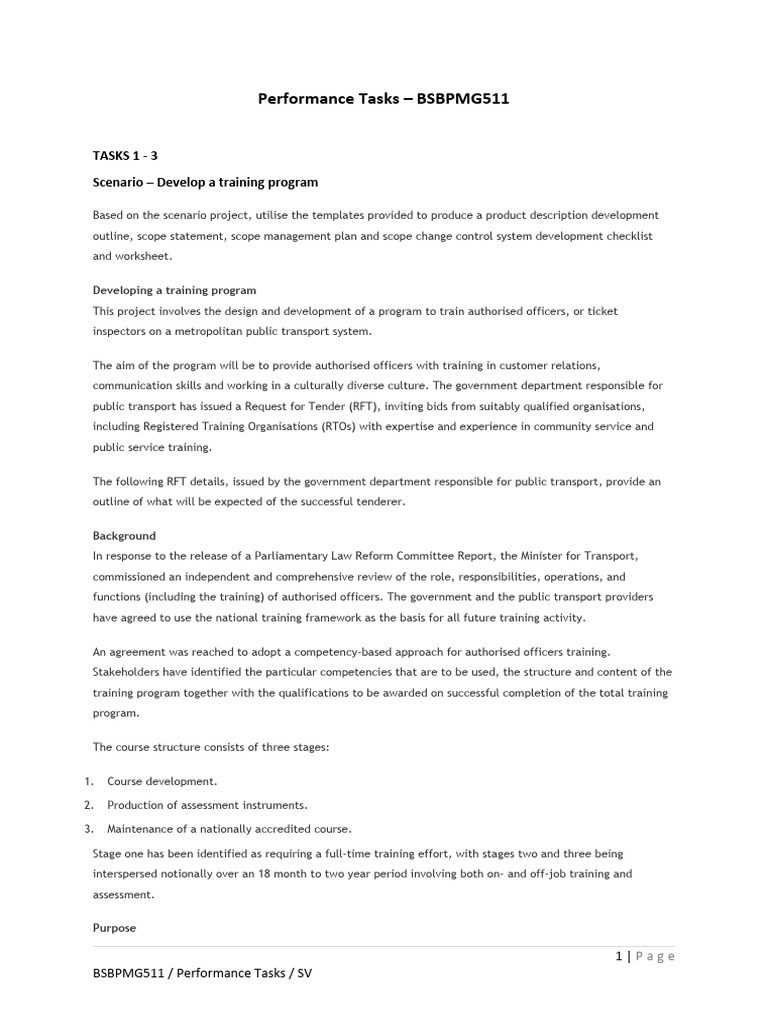 BSBPMG511 Performance Tasks 1-3 | PDF