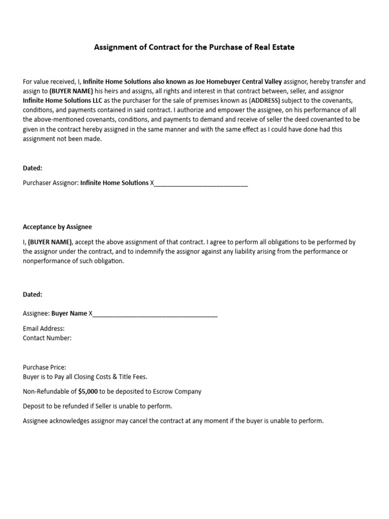 Real Estate Contract Assignment Form | PDF