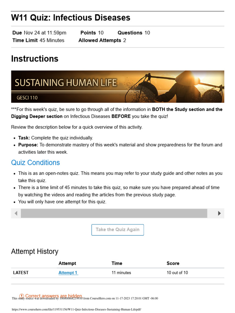W11 Quiz Infectious Diseases Sustaining Human Life PDF | PDF ...