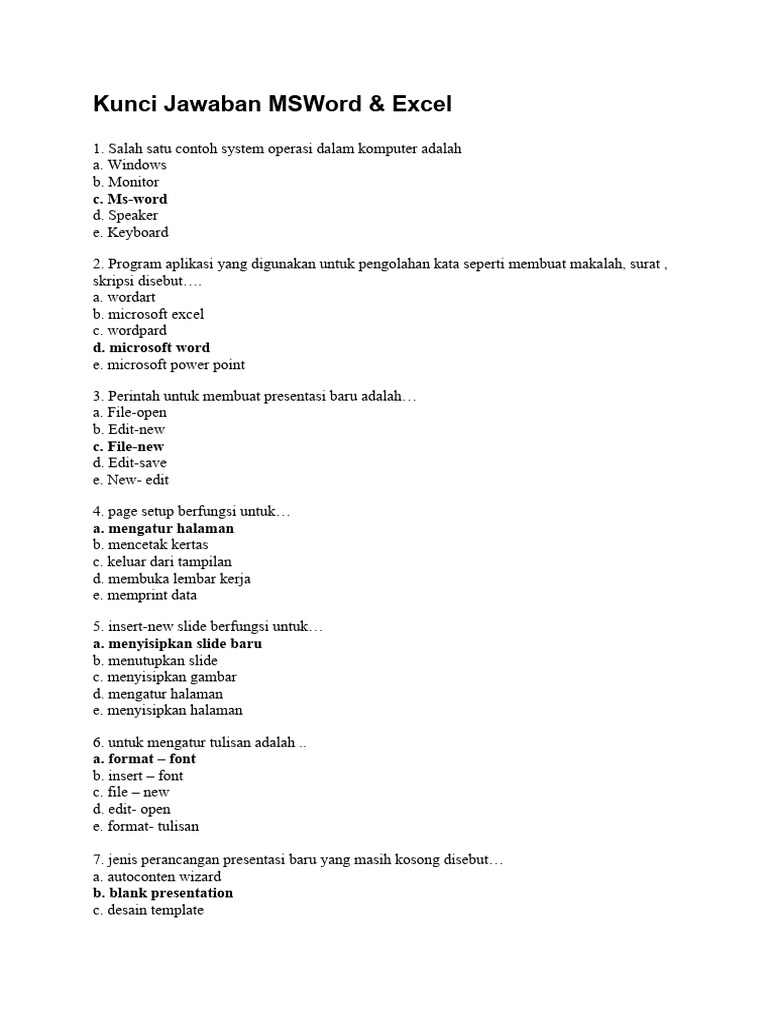 Kunci Jawaban MSWord & Excel | PDF Kunci Jawaban MSWord & Excel | PDF