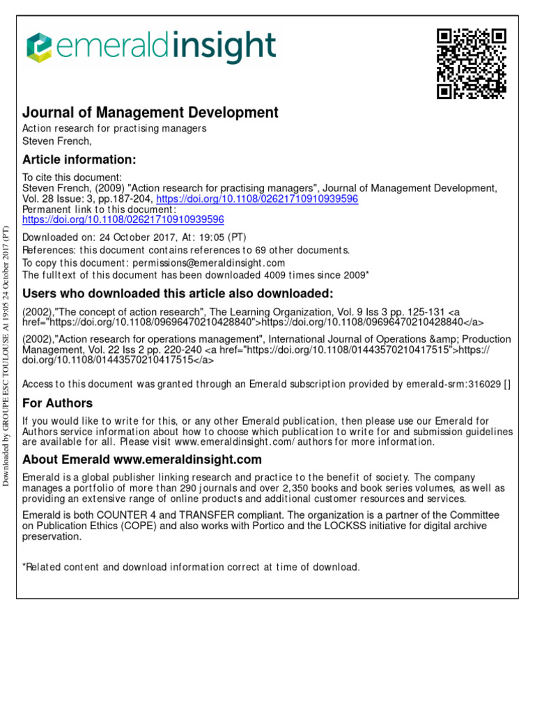Action Research For Practising Journal of Management Development Action ...