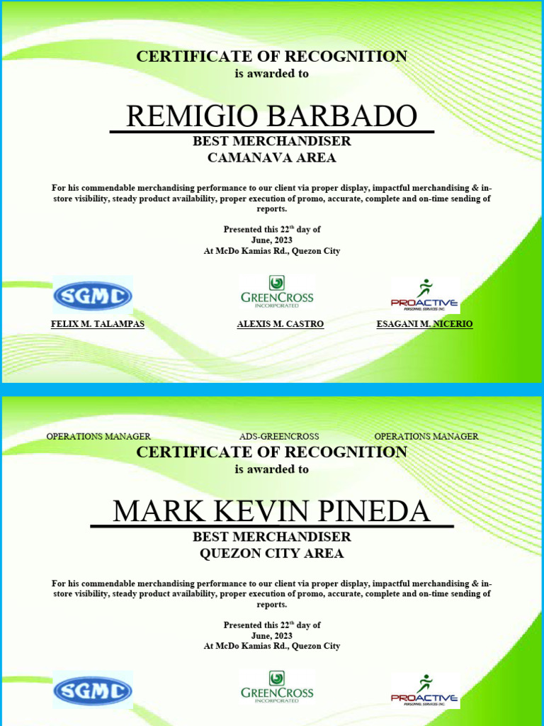 Certificate of Recognition | PDF