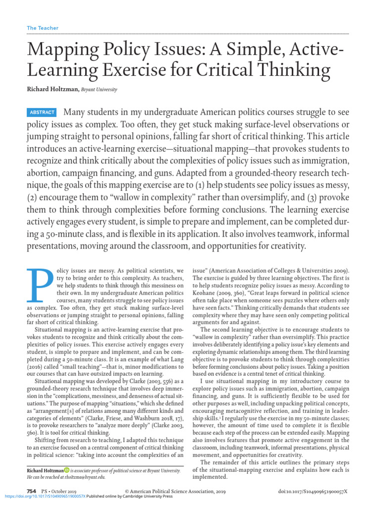 Mapping Policy Issues a Simple ActiveLearning Exercise for Critical ...