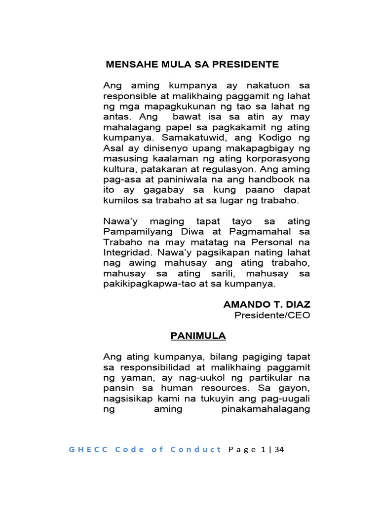 GHECC Code of Conduct.2.TAGALOG - BOOKType | PDF
