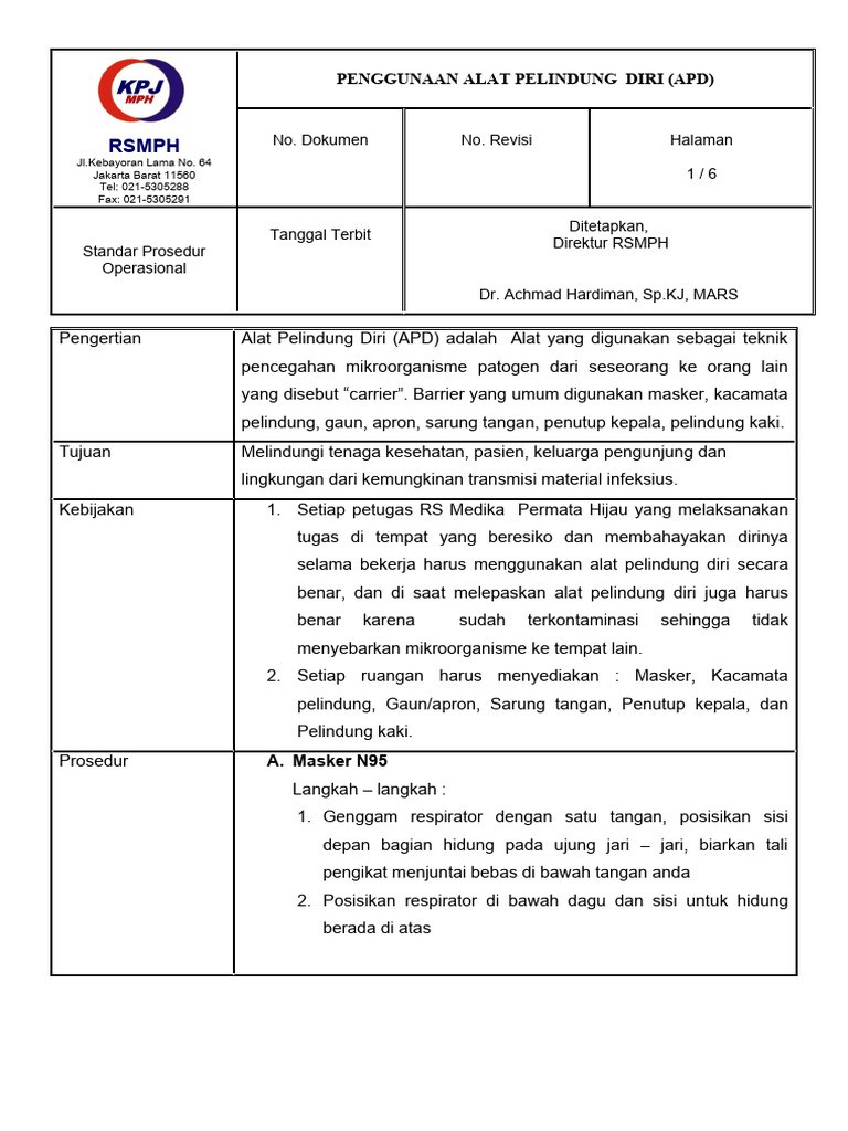Contoh - SOP Penggunaan APD | PDF