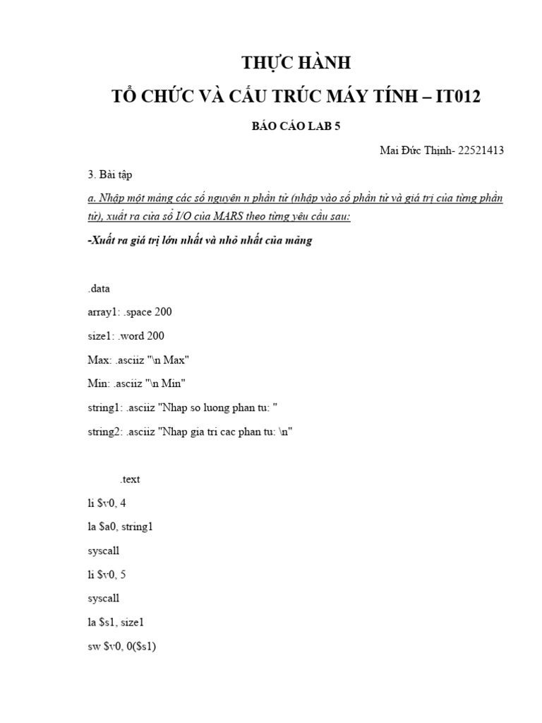 Thực Hành Tổ Chức Và Cấu Trúc Máy Tính - It012 | PDF