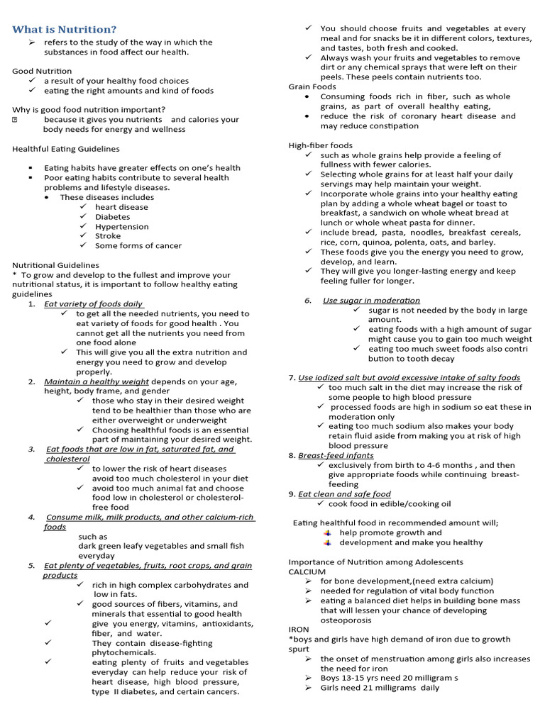 Nutrition-handout | PDF | Whole Grain | Malnutrition