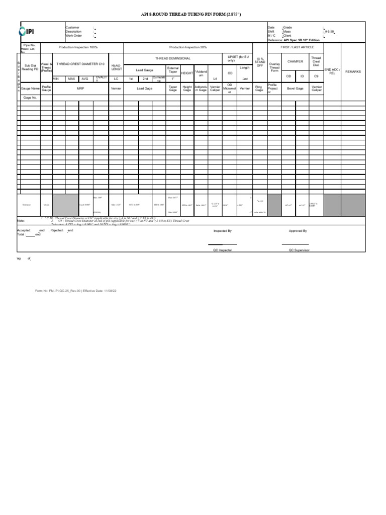 Api 8-Round Thread Tubing Pin Form (2.875") | Download Free PDF | Pipe ...