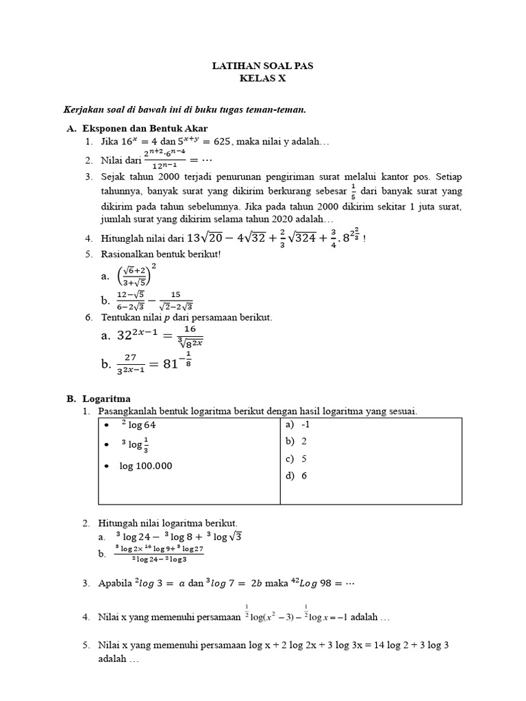 Latihan Soal Matematika Logaritma Dan Eksponen | PDF