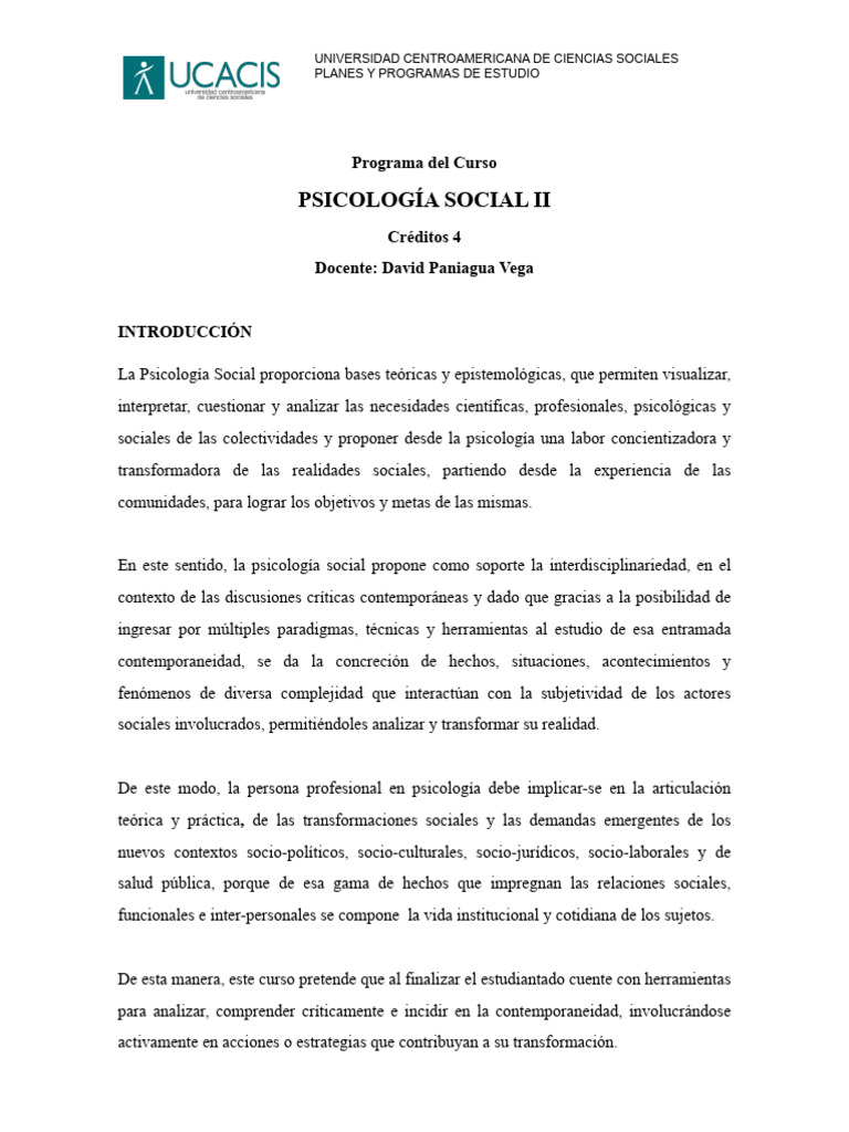 Programa Psicologia Social Ii | PDF | Sicología | Estilo apa