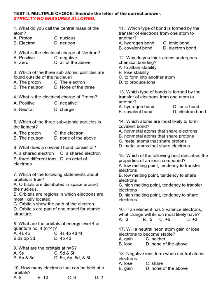 Striclty No Erasures Allowed.: TEST II. MULTIPLE CHOICE: Encircle The ...