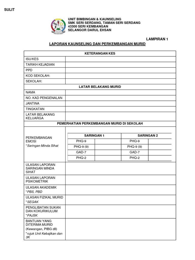 Laporan Kaunseling Dan Perkembangan Murid | PDF