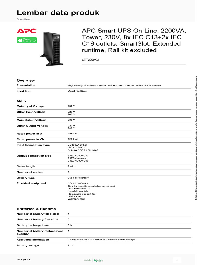 Smart-UPS On-Line - SRT2200XLI | PDF | Computer Engineering | Electric ...