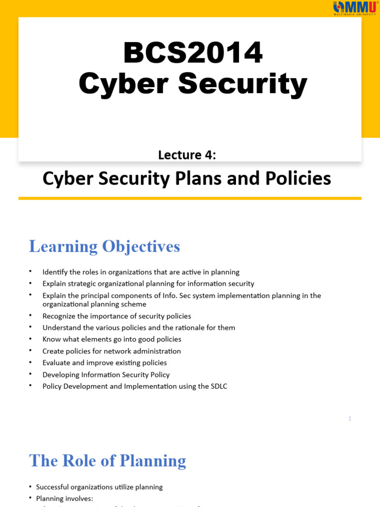 Lecture 4 Cyber Security Plans and Policies | PDF | Security | Computer Security