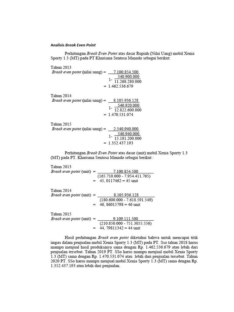Analisis Tentang Break Even Point Bep Pdf