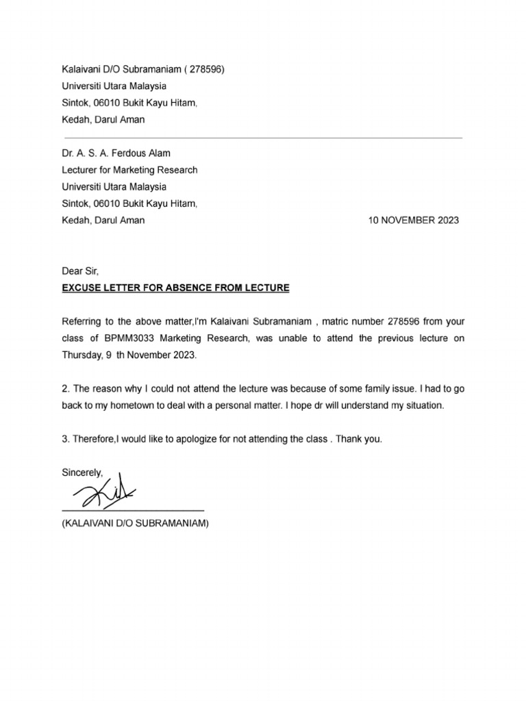 Absence Letter | PDF