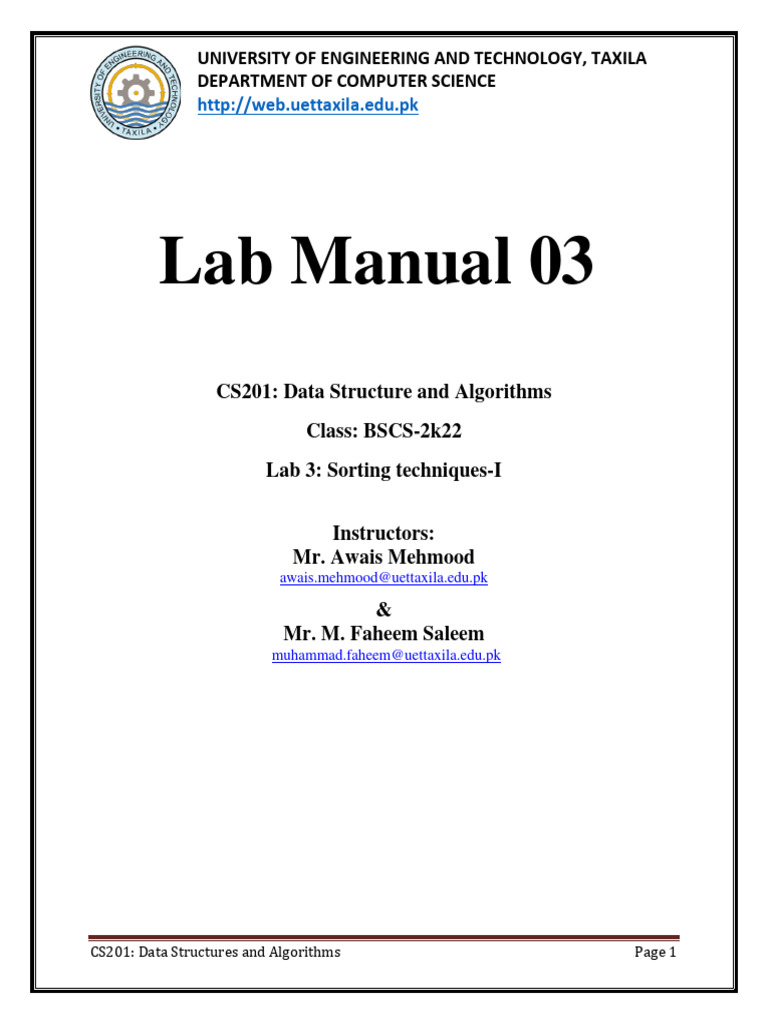 Dsa Lab3 Sorting Techniques1 Pdf Computer Programming Computing 2938