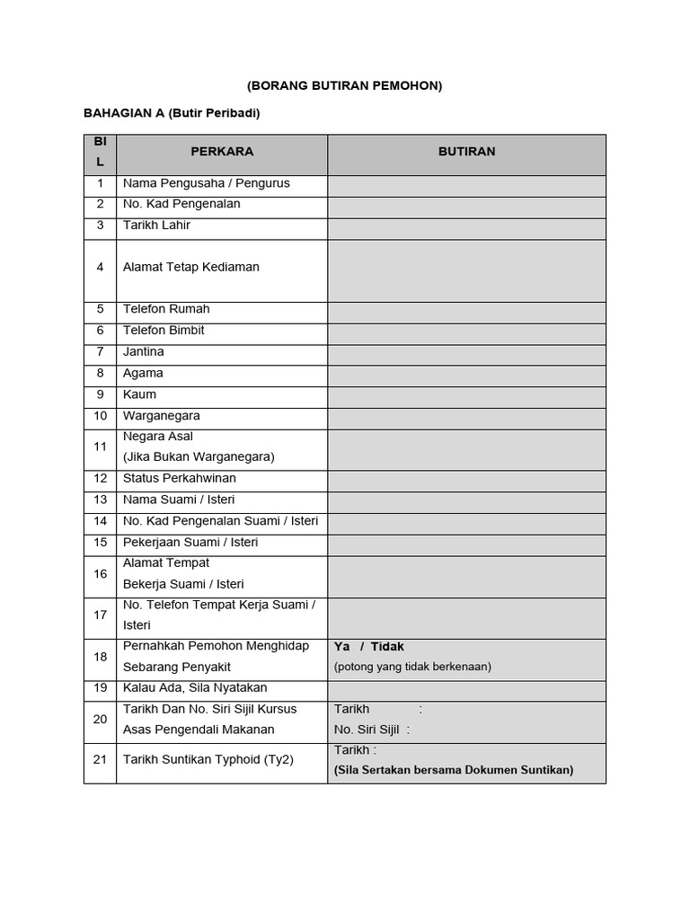 Borang Butiran Pemohon | PDF