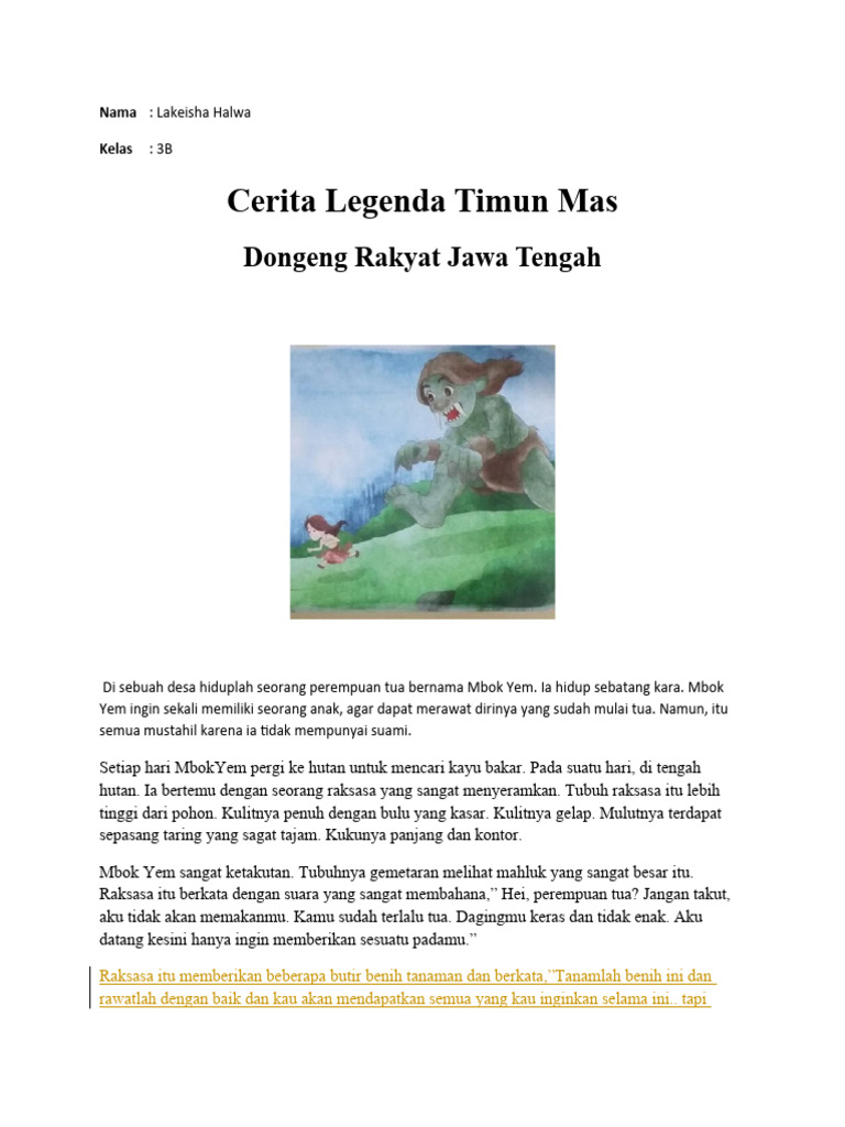 Legenda Timun Mas dari Jawa Tengah | PDF | Fiksi Umum