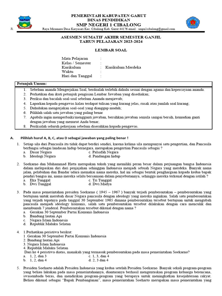 NASKAH SOAL PSAS 2023 PPKN Kelas IX | PDF