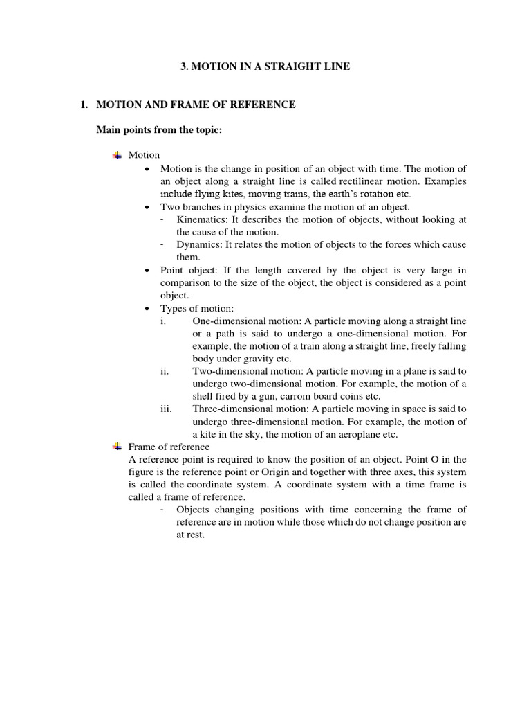 3 - Motion in A Straight Line | PDF | Velocity | Acceleration