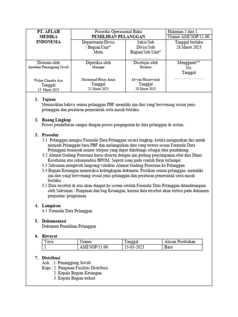 SOP Pemilihan Pelanggan PBF | PDF | Pengelolaan Keuangan & Uang