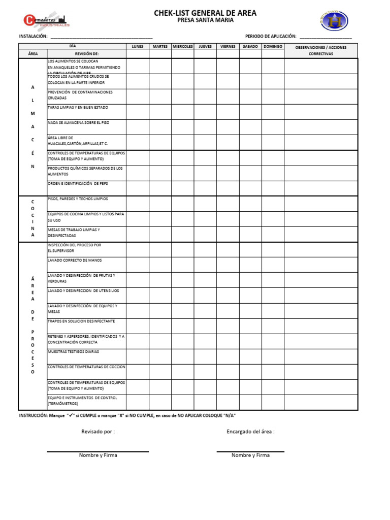 Chek-list de Higiene en Cocina | PDF | Alimentos | Comida y bebida