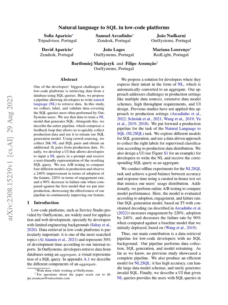Natural Language To SQL in Low-Code Platforms | PDF | Databases | Sql